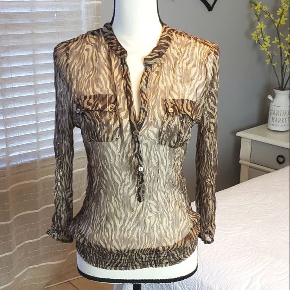 Cache | Tops | Cache Animal Print Silk Blouse Small | Poshmark